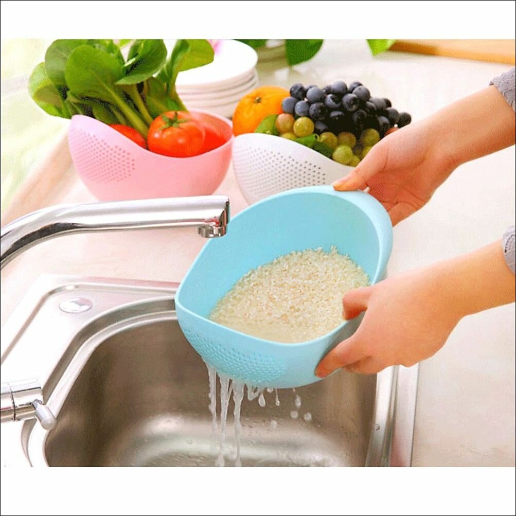 Дуршлаг для мытья овощей и риса, пластик, зеленый, для посудомойки — фото 1