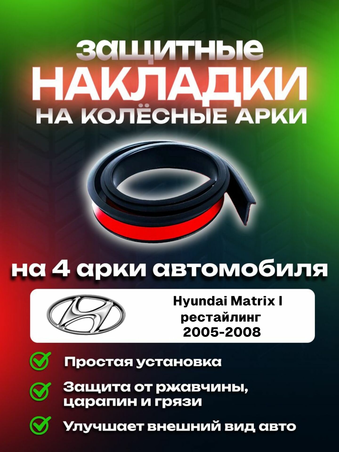 Накладки на арки Hyundai Matrix I рестайлинг (2005-2008)/ Хундай Матрикс 1 поколение рестайлинг защитные