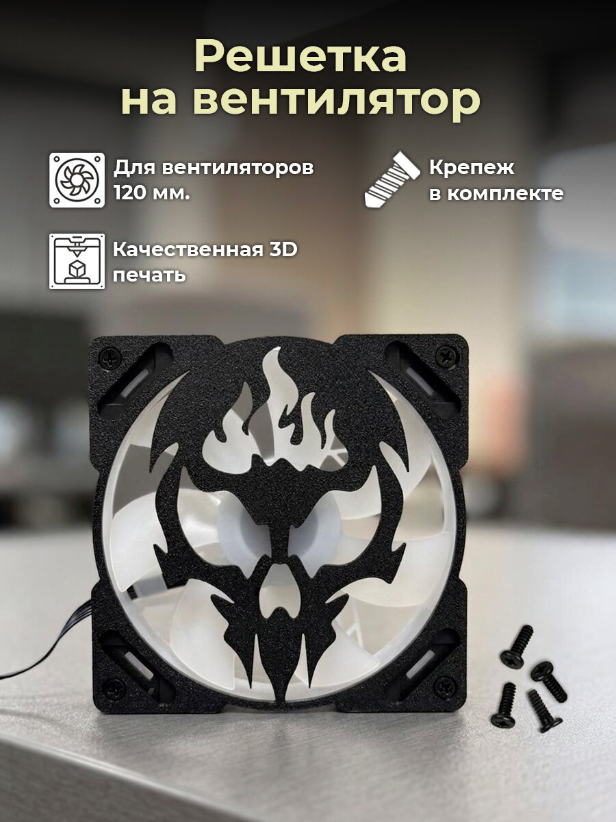 Декоративная (защитная) решетка череп для компьютерного вентилятора 120x120 мм