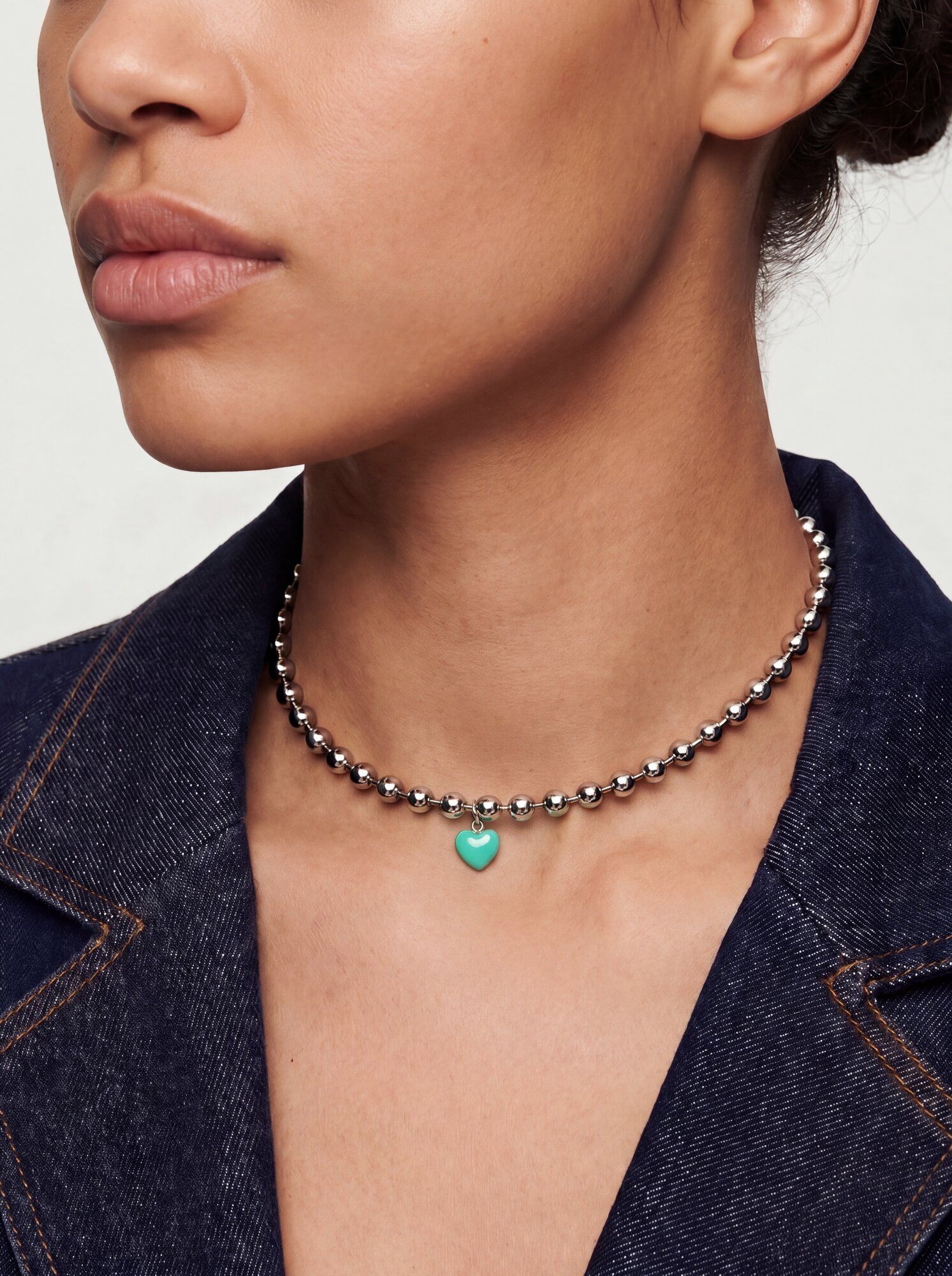 Колье LU Jewel, длина 38.5 см, серебряный, голубой