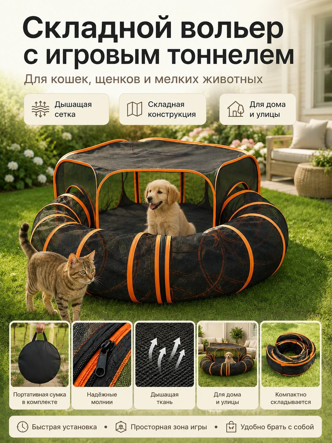 Вольер для собак мелких пород и кошек; манеж для собак и щенков и других животных; Игрушки для кошек тоннель большой игровой