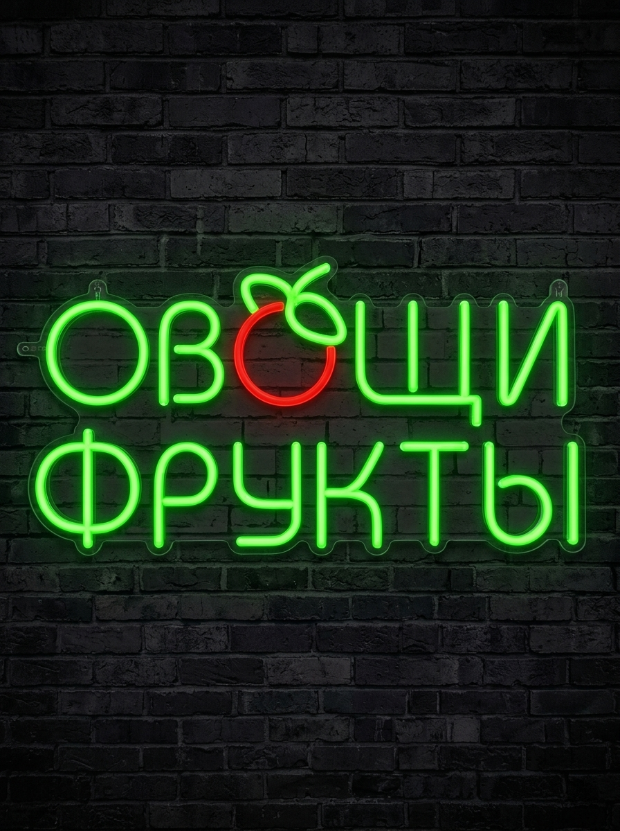 Неоновая вывеска Овощи Фрукты 46х24 см