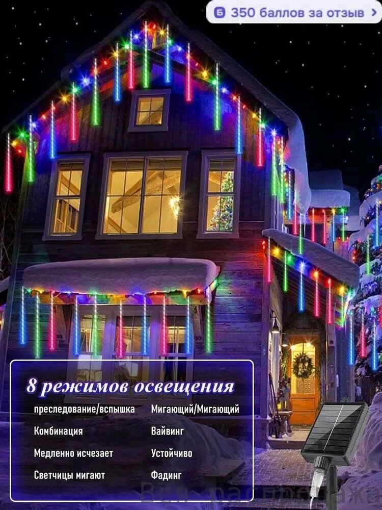Электрогирлянда уличная Водопад 288 ламп, 0.45 м, питание Солнечная батарея