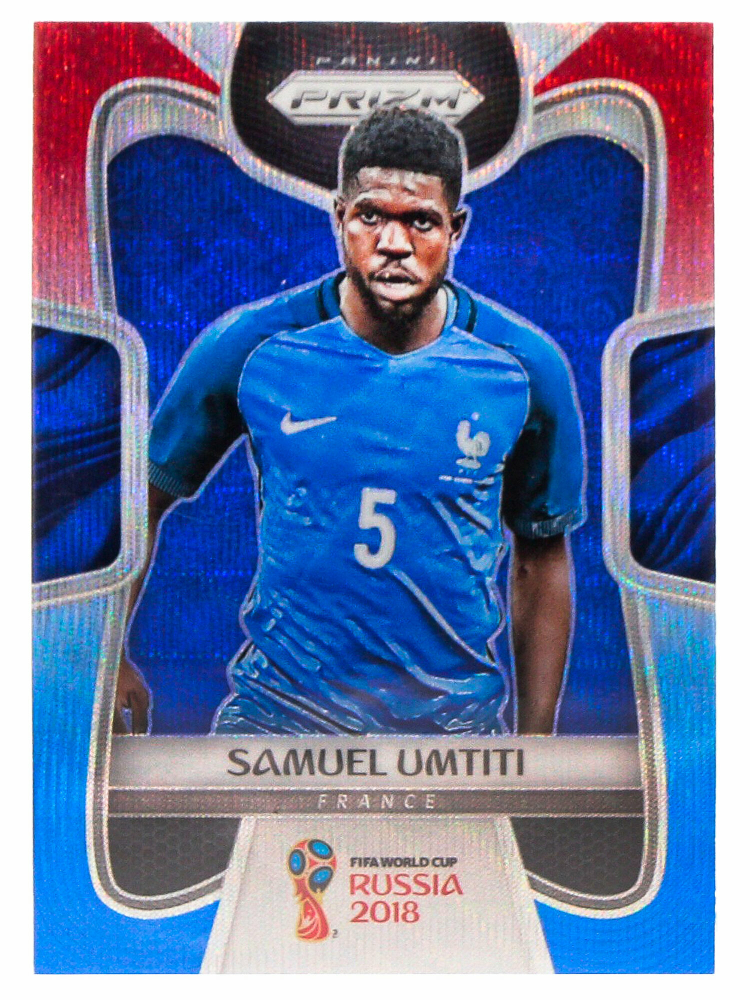 Коллекционная карточка Panini Prizm FIFA World Cup Russia 2018: #86 Samuel Umtiti - Red Blue Wave