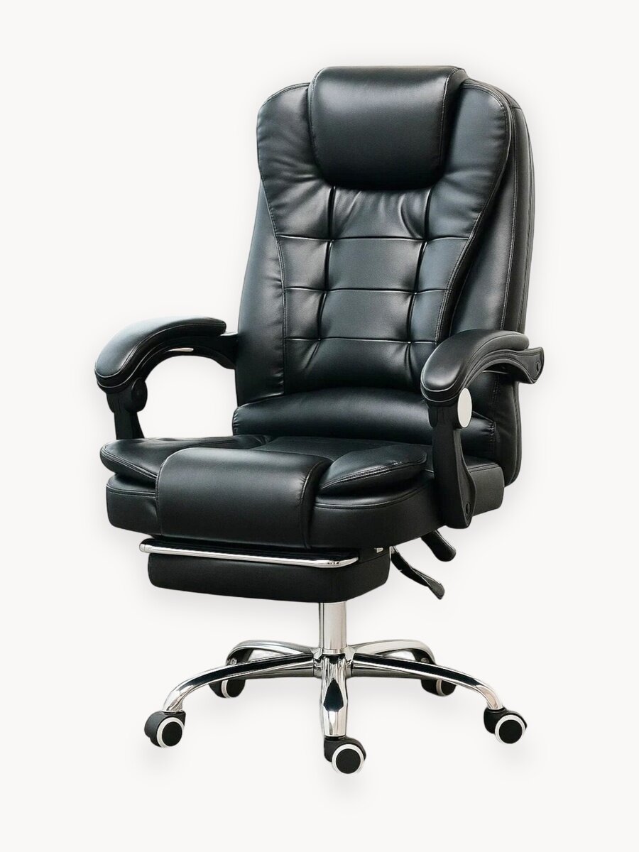 Кресло офисное Mio Tesoro, компьютерное, для руководителя с подставкой для ног и массажем, экокожа, черное