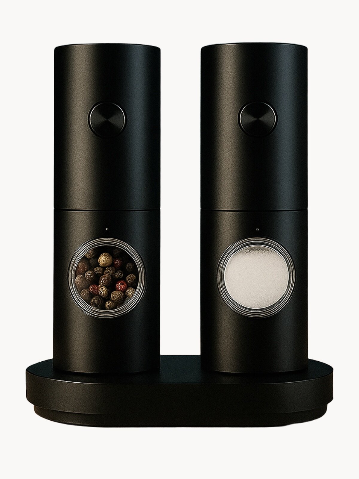 Электрические мельницы для соли и перца, набор 2 штуки, на подставке, с подсветкой, черные