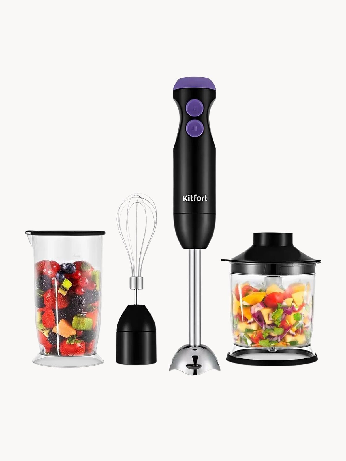 Блендер погружной 3 в 1 Kitfort КТ-3041-1 черно-фиолетовый