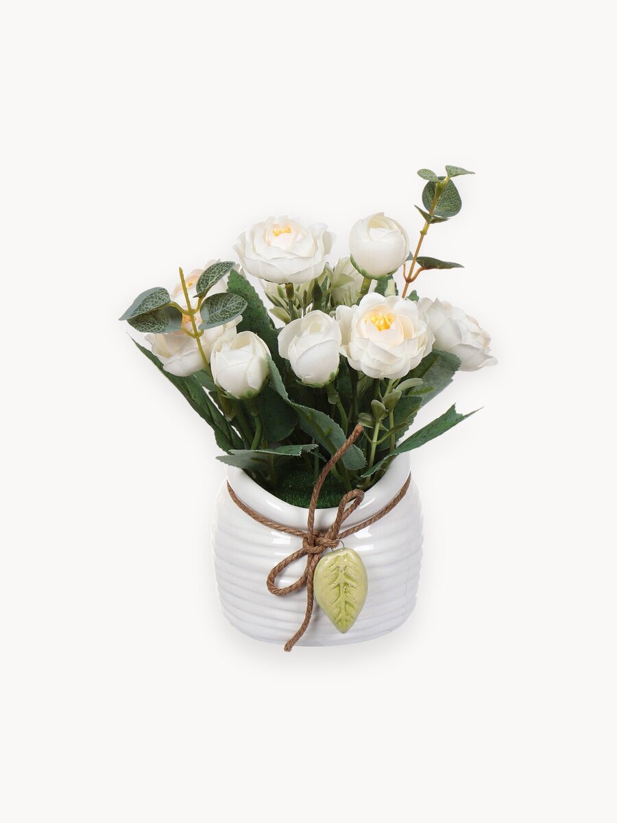 Цветок искусственный декоративный Букет роз, в кашпо, 16 см, белый, Y6-2056