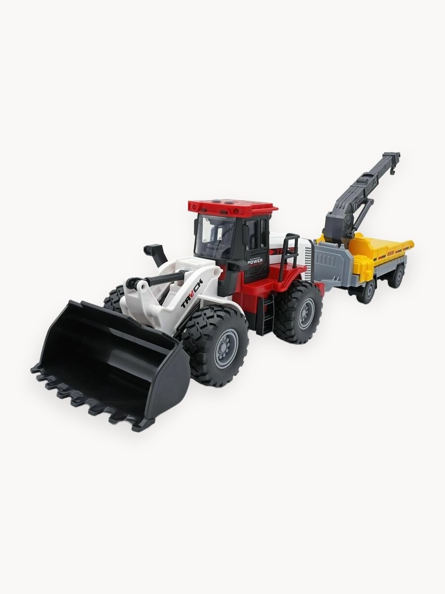 Большой Грейдер Трактор с прицепом краном для грузов свет звук инерционный привод