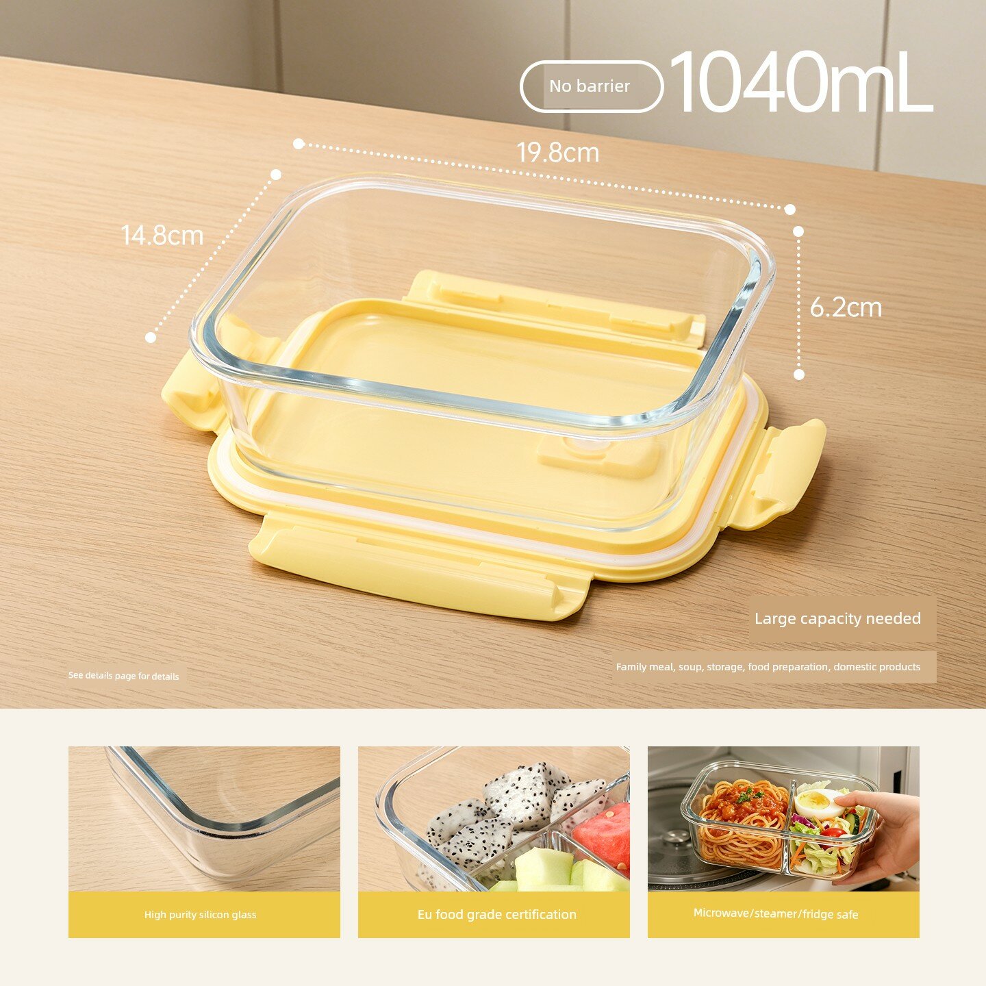 Премиальный ланч-бокс MINISO с функцией разогрева в микроволновке для офисных работников, стеклянный контейнер для