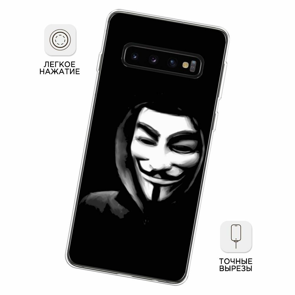 Чехол на Samsung Galaxy S10 + / Самсунг Галакси S10 Плюс с принтом "Анонимус" — фото 1