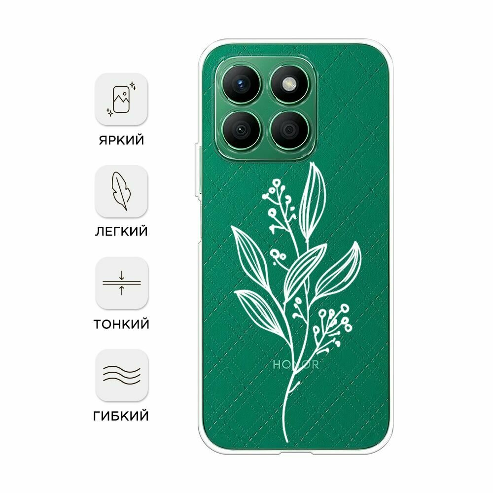 Чехол на Honor X8B / Хонор X8B с принтом Ветка с листочками и цветами, прозрачный — фото 1