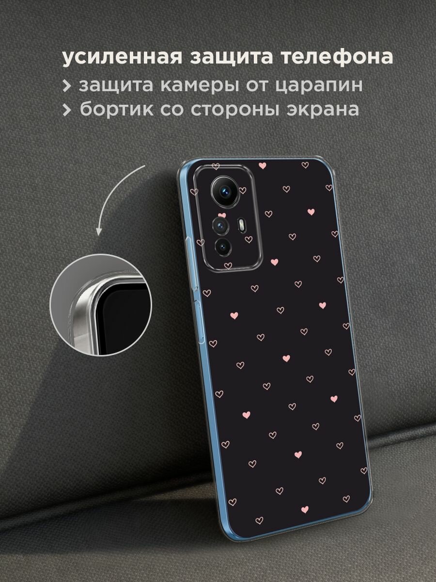 Чехол на Xiaomi Redmi Note 12S / Сяоми Редми Ноут 12S с принтом "Черный фон и сердечки" — фото 1