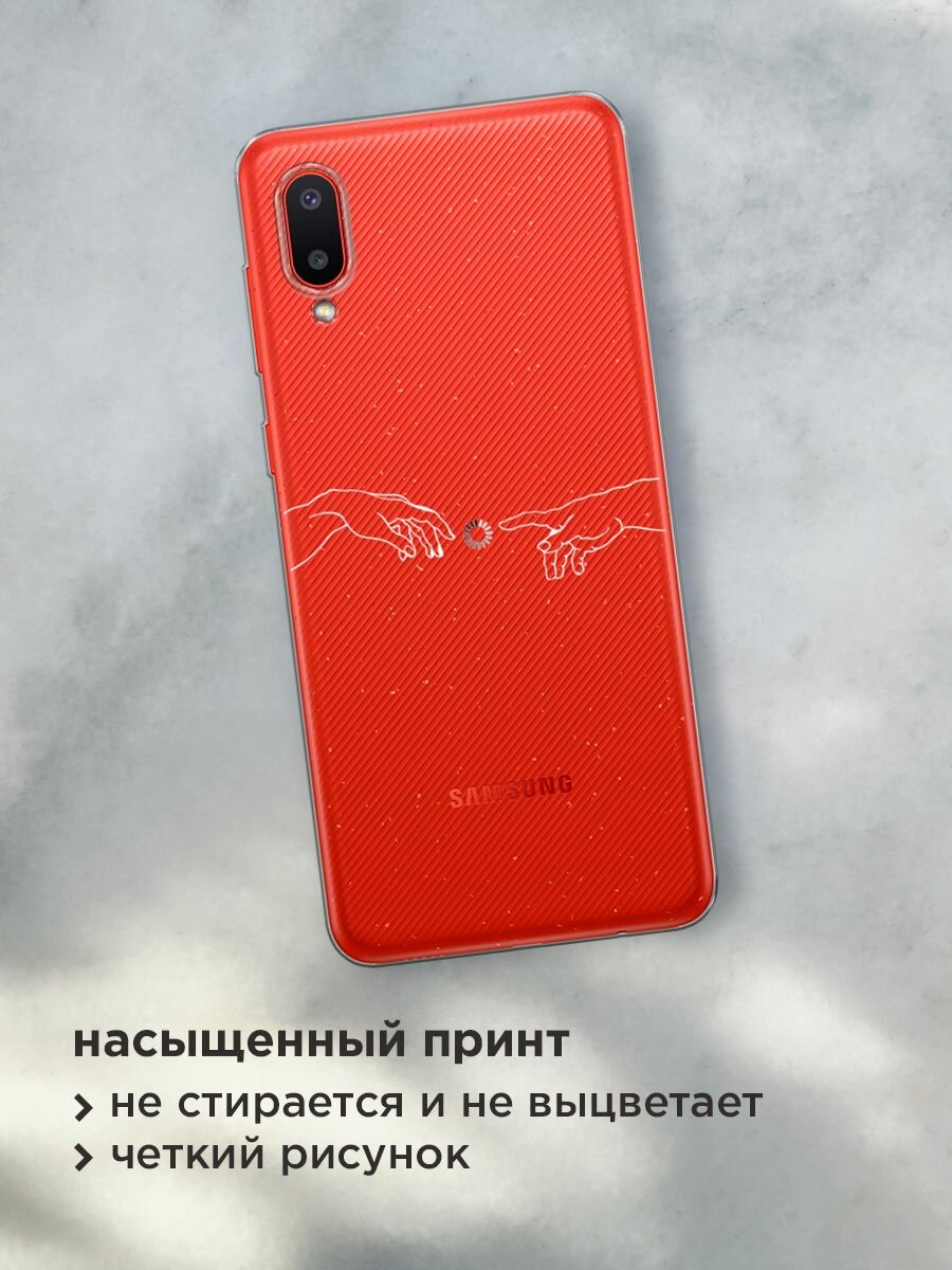 Чехол на Samsung Galaxy A02 / Самсунг Галакси А02 с принтом "Загрузка творения", прозрачный — фото 1