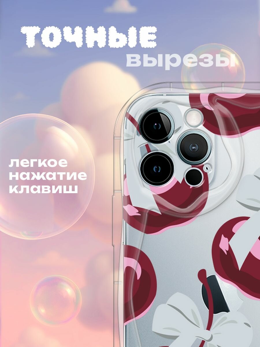 Чехол на Apple iPhone 12/12 Pro / Айфон 12/12 Pro с принтом "Вишни с бантами" — фото 1