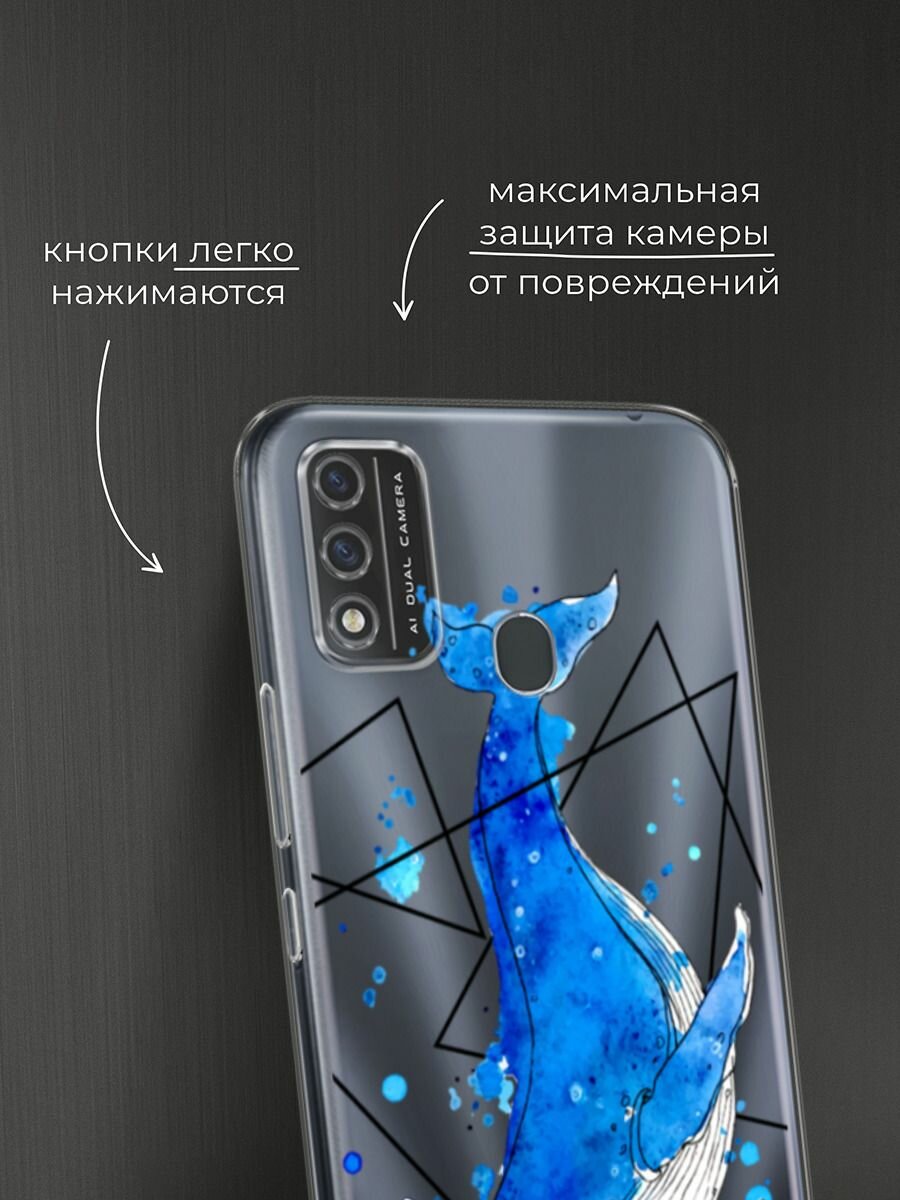 Чехол на Itel A48 / Ител А48 с принтом "Кит графика", прозрачный — фото 1