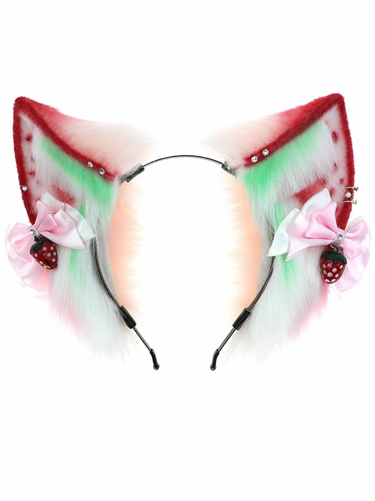 Комплектголовной убор_аксессуар, Клубничная лента для волос с кошачьими ушками