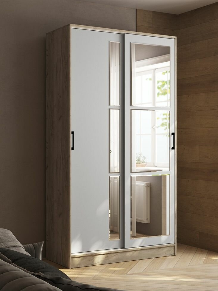 ARNIKA Шкаф-купе Стайл с зеркалом 120см, Дуб крафт серый, Серый