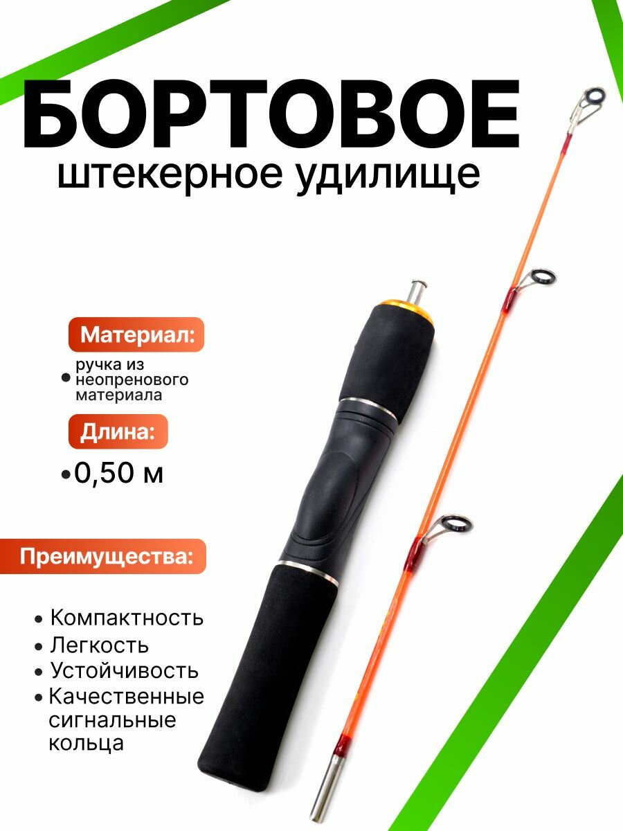 Удилище бортовое штекерное ирбитка 0,50м, оранжевый хл, кольца сиг, ручка неопрен