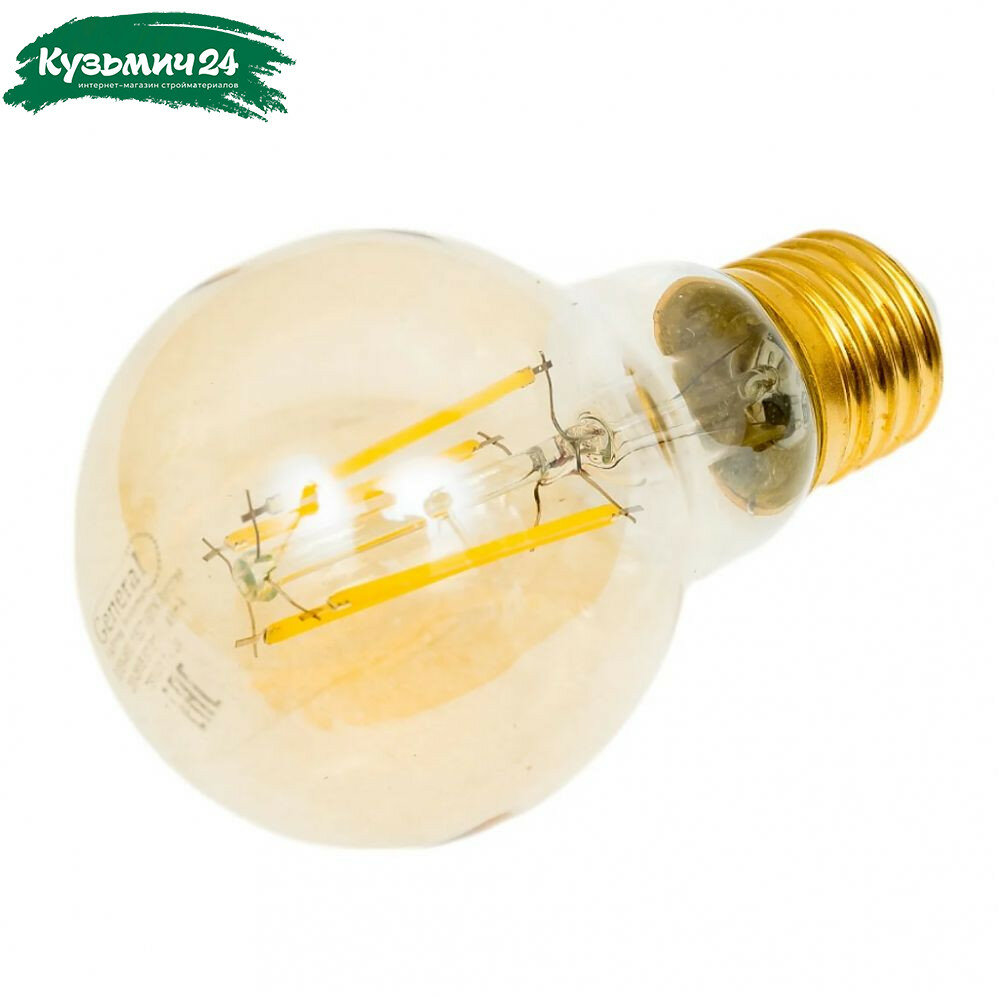 Лампа светодиодная филаментная General GLDEN-A60S-10-230-E27-4500 золотая