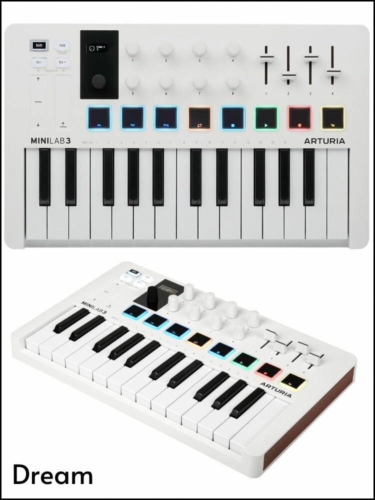 Arturia MiniLab 3 Универсальный MIDI-контроллер с 25 клавишами для создания музыки, белый