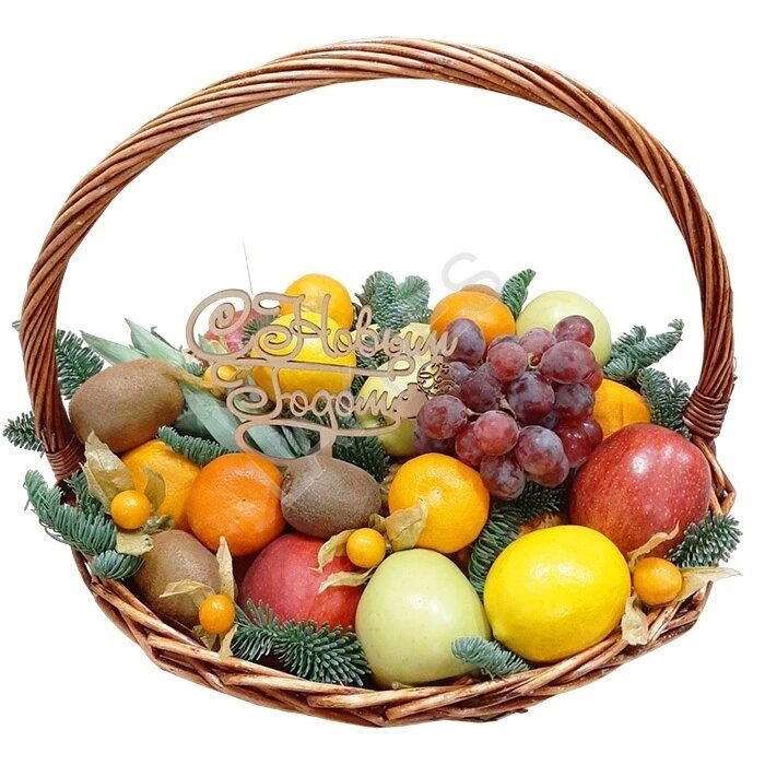 Фруктовая композиция в корзине LAKRES "Новогодняя", общий вес 6 кг