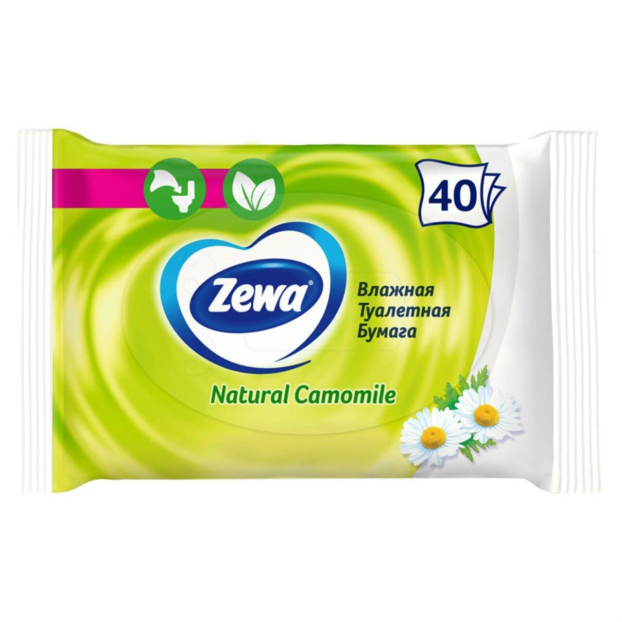 Туалетная бумага Zewa "Camomile", влажная, ромашковый аромат, 40 листов