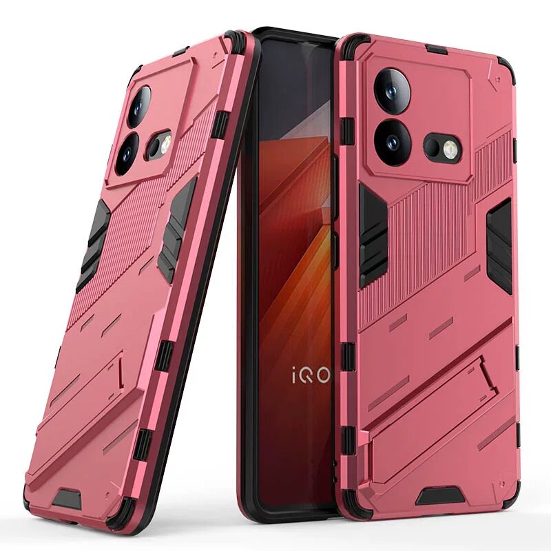 Чехол для iQOO Neo8 Pro с защитой от падений, матовый силикон, полная защита объектива, цвет розовый красный