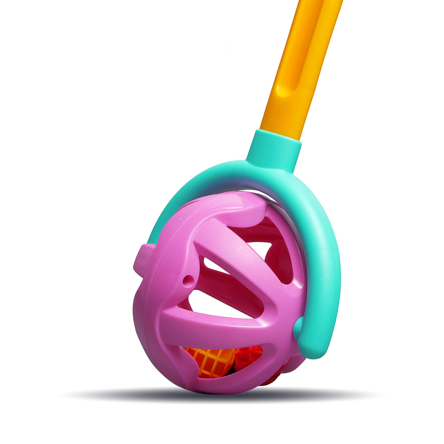 Каталка с ручкой "Шарик", ручка 47см, детям от 3 лет (желто-фиолетовая)