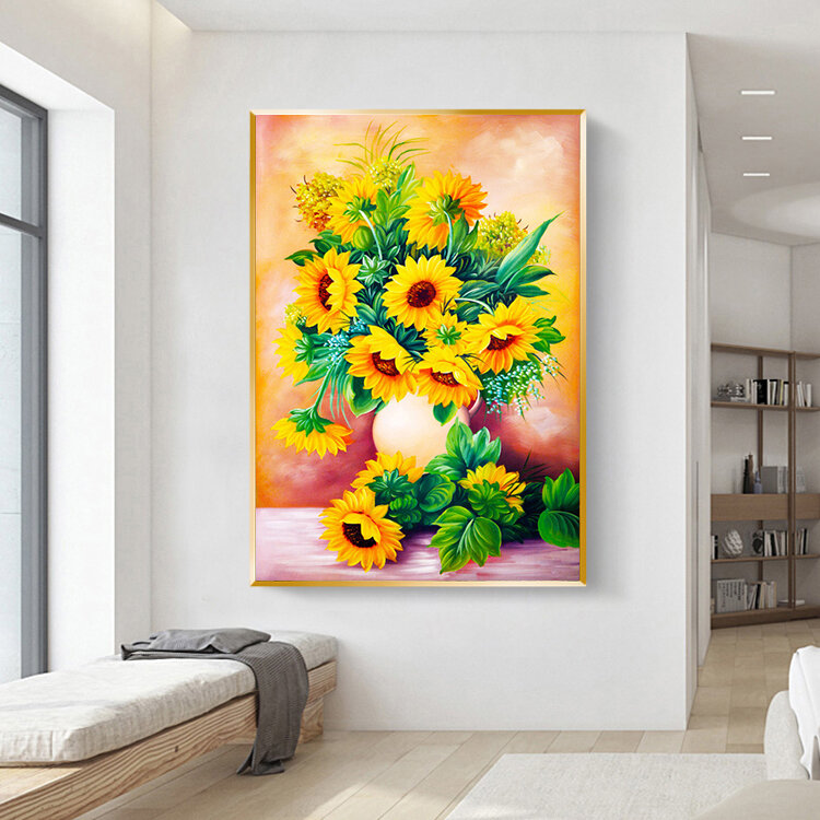 Новая вышивка крестом «Подсолнухи 2025»: новая модель, ваза с подсолнухами, полная вышивка, для гостиной, спальни,