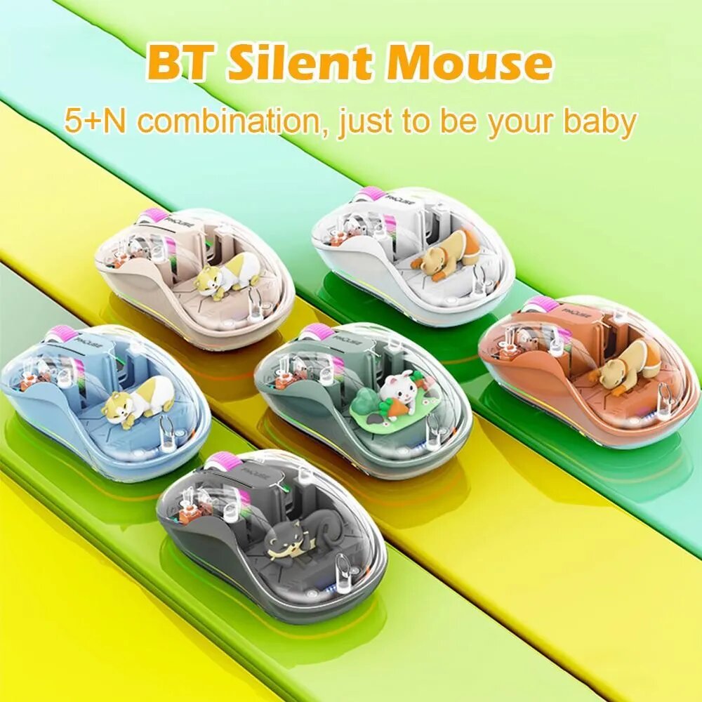 Мышь Fmouse, фиолетовый, беспроводная, Bluetooth, прозрачная, с подсветкой, 150x80x40 мм — фото 1