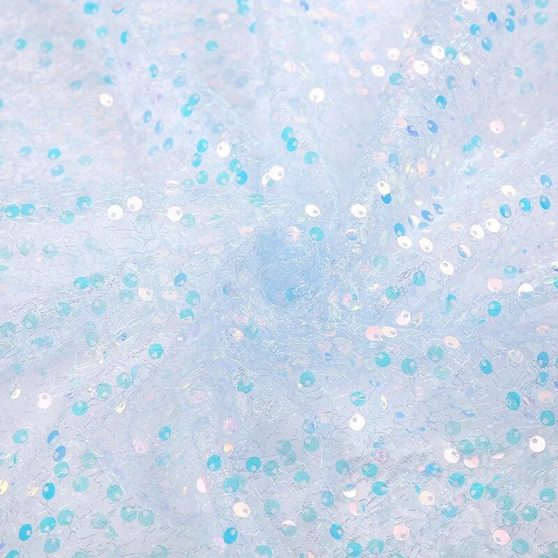 Сетчатая ткань с блестками голубого и белого цвета, 125x300 см