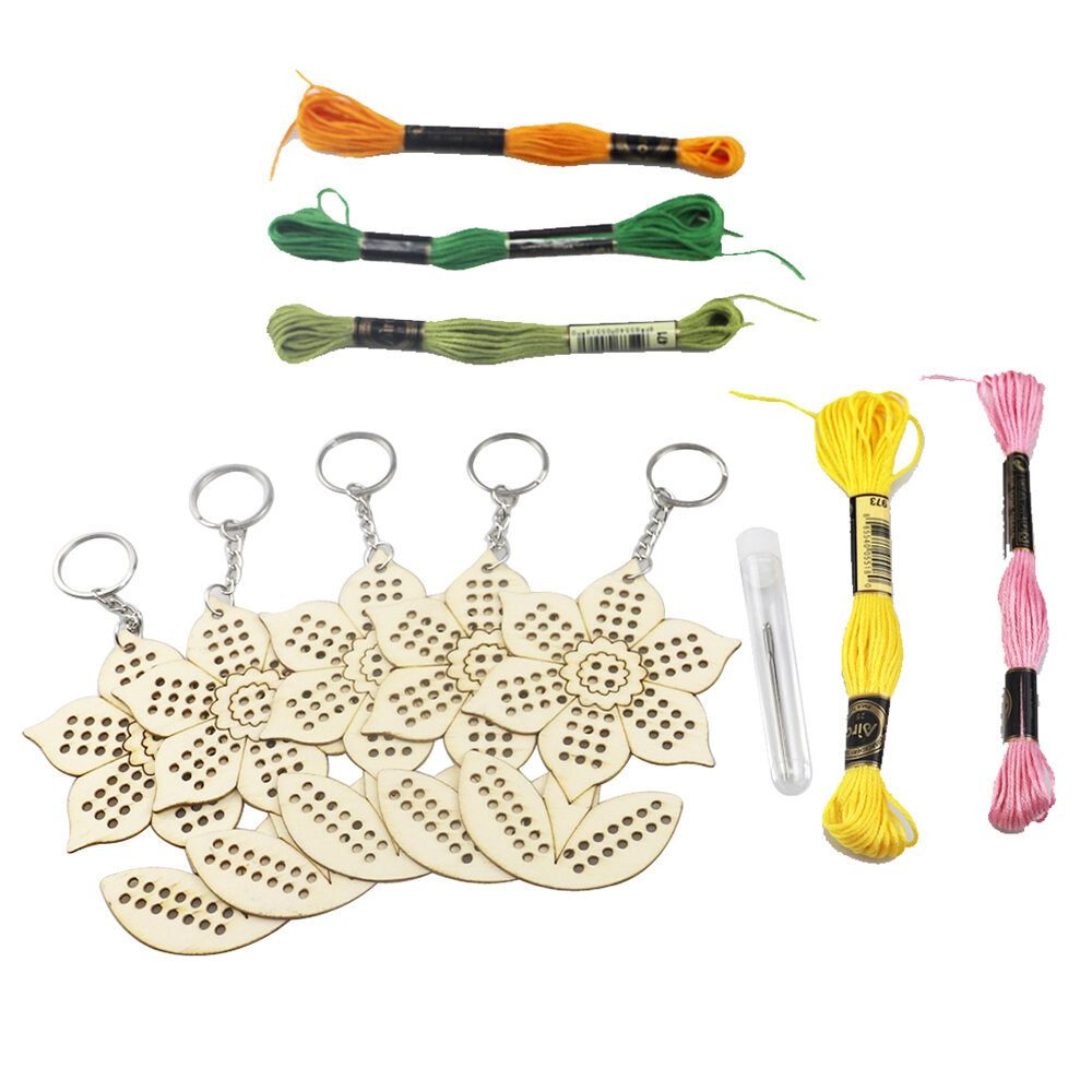 5 шт Набор для ручного творчества из дерева подсолнух с цветными нитями для вышивки DIY для дома декор крестик-вышивка брелок, фанера, длина трубки для иглы 85мм, длина иглы 52мм, длина нити 8м, размер дерева 110*73*2мм, вес упаковки 50.5г, размер