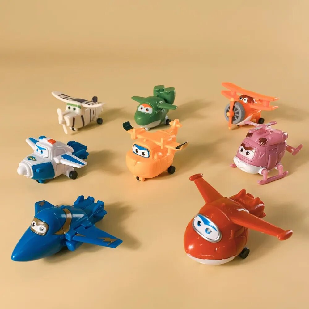 Фигурки-трансформеры Super Wings, 8 авто-роботов для торта и игры, ПВХ коллекция для детей, тематический декор праздника
