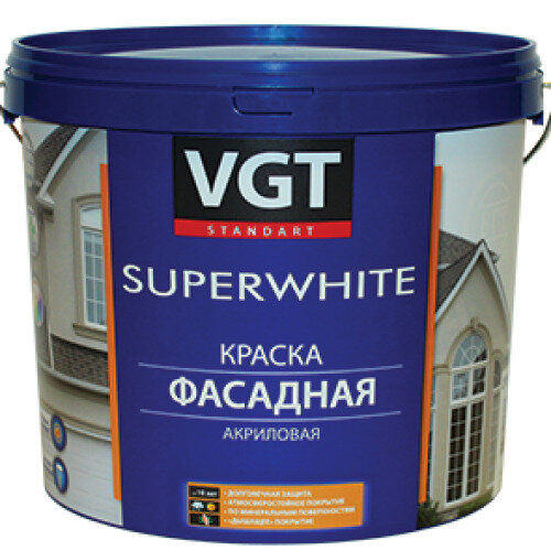 Краска Фасадная VGT ВД-АК-1180 2.5кг SuperWhite Супербелая, Акриловая.