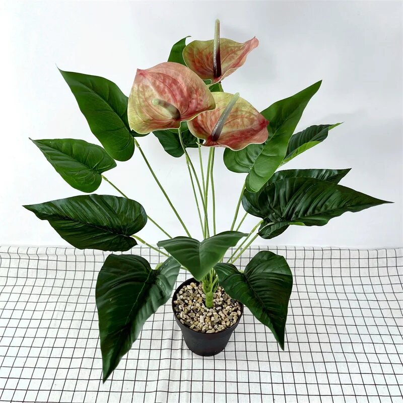 Искусственные цветы антуриума 3D-печать пластиковые зеленые L orange(no vase)