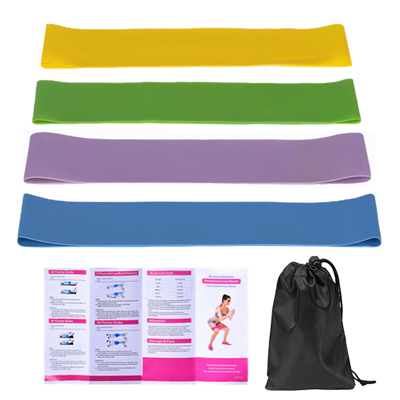 Пакет из 4 резиновых лент для упражнений, силовых тренировок, фитнеса дома и физиотерапии, латыекс, набор A (синий, оранжевый, зеленый, черный), набор B (красный, розовый, светло-фиолетовый, травяной зеленый), набор C (желтый, зеленый, светло-фиолетовый,