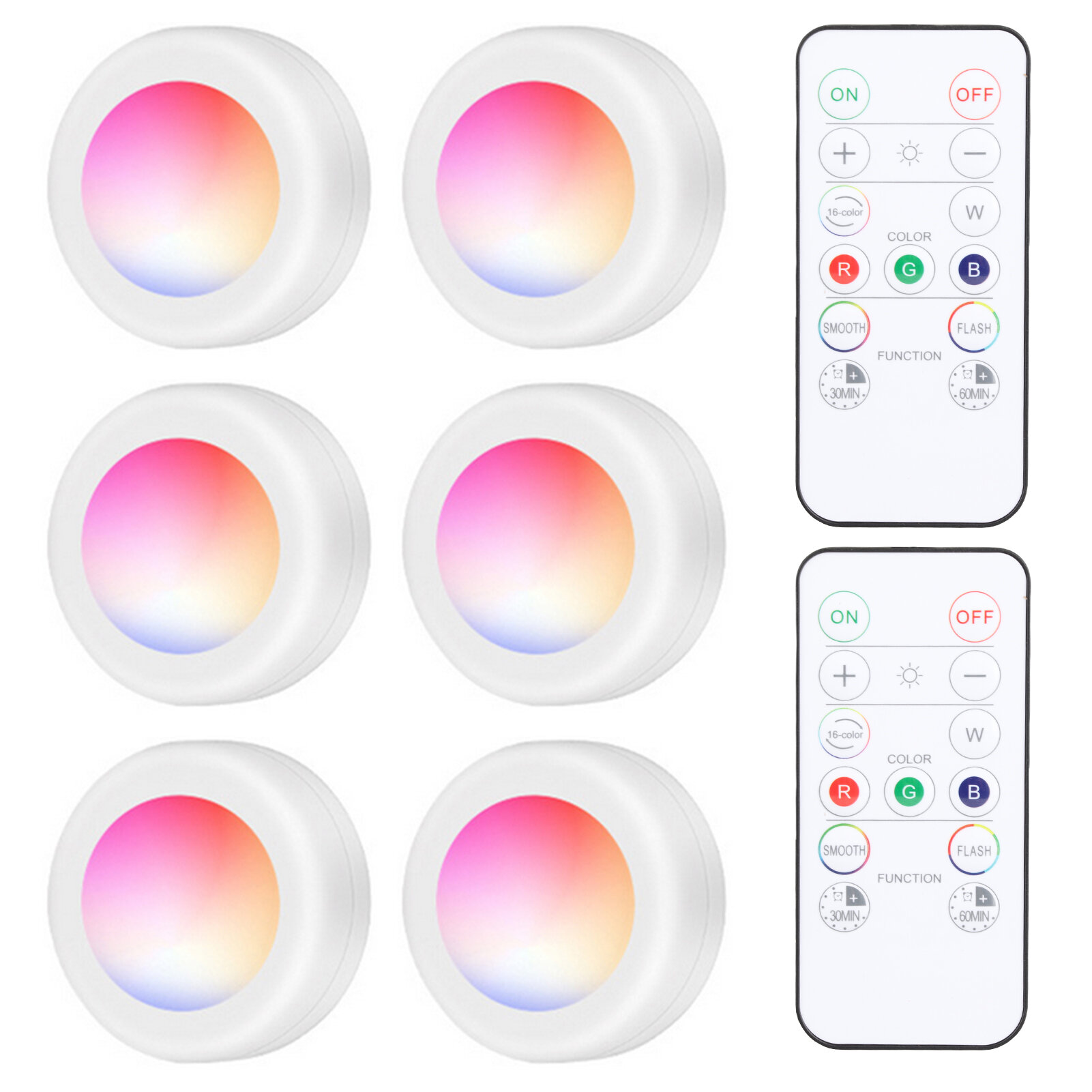 LED Puck Light Cabinet Lighting with Remote 16RGB Closet Timer Function Night Lamp for Kitchens Bathrooms Wardrobe Party