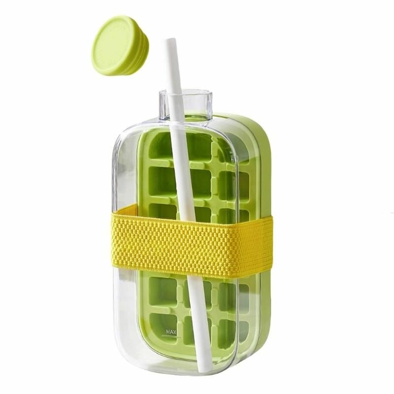 Ледяные кубики в бутылке с силиконовым лотком, Зеленый большой - Включает в себя соломинку для ремня