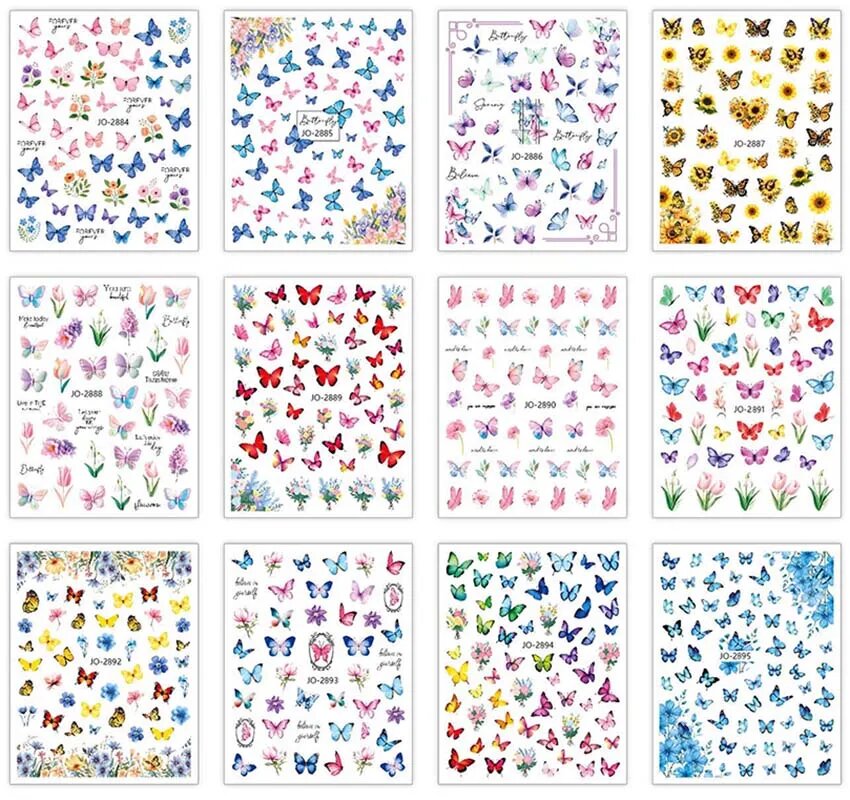12 шт. наклейки на ногти бабочки цветы, Цвет: DDJO2884-95-12PCS
