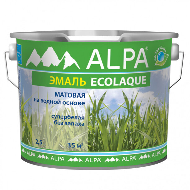 Эмаль матовая Alpa Ecolaque белая 2,5 л