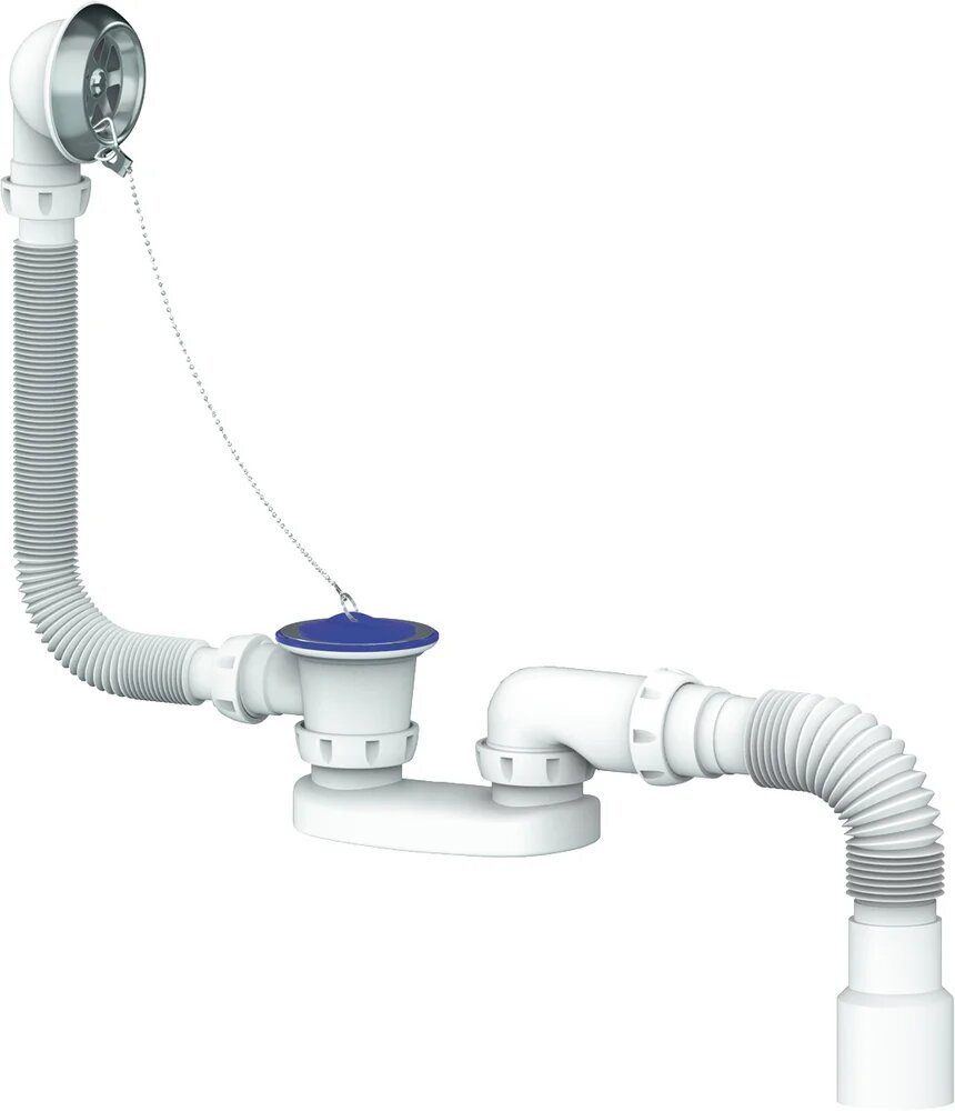 Слив-перелив для ванны Unicorn S12 с пробкой на цепочке, хромированный