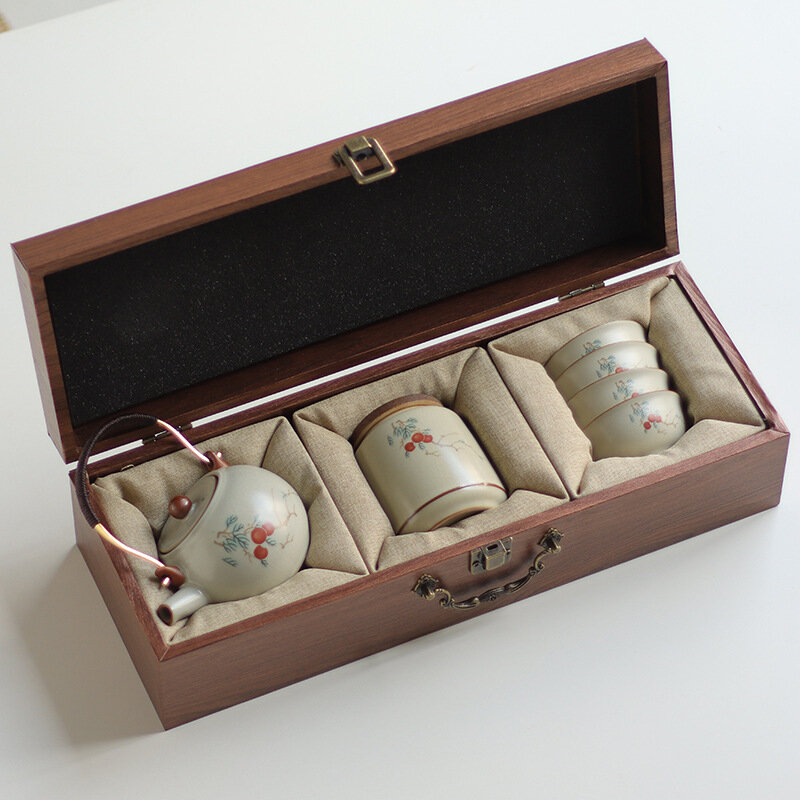 Чайный набор Ru Kiln Travel, одна чайник, четыре чашки, сувенир, деловой подарок, подарок на день рождения отца для мужчин, чтобы подарить папе