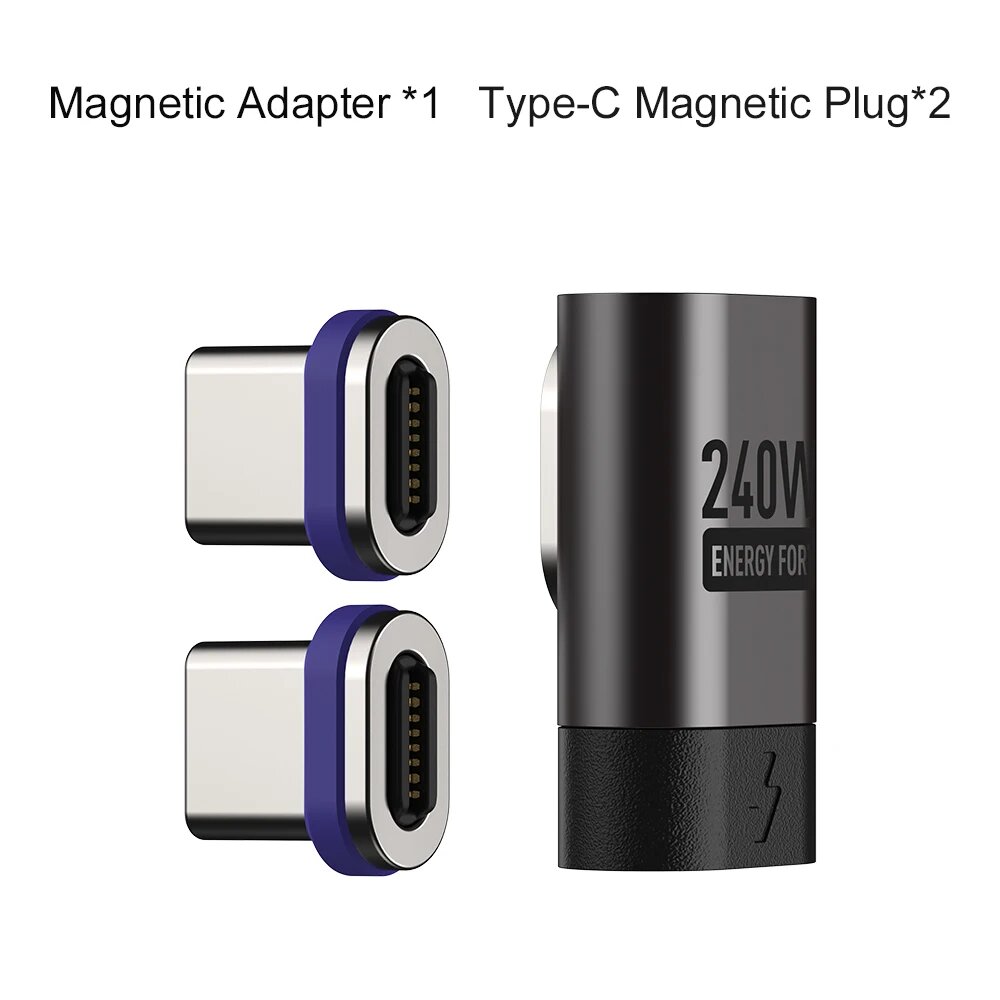 PD 240 Вт Type-C Магнитный адаптер PD3.0, быстрая зарядка, прямой угол, разъем USB C, удлинитель для iPhone 16, Macbookair, Samsung 90D Adapter 1 Plug 2