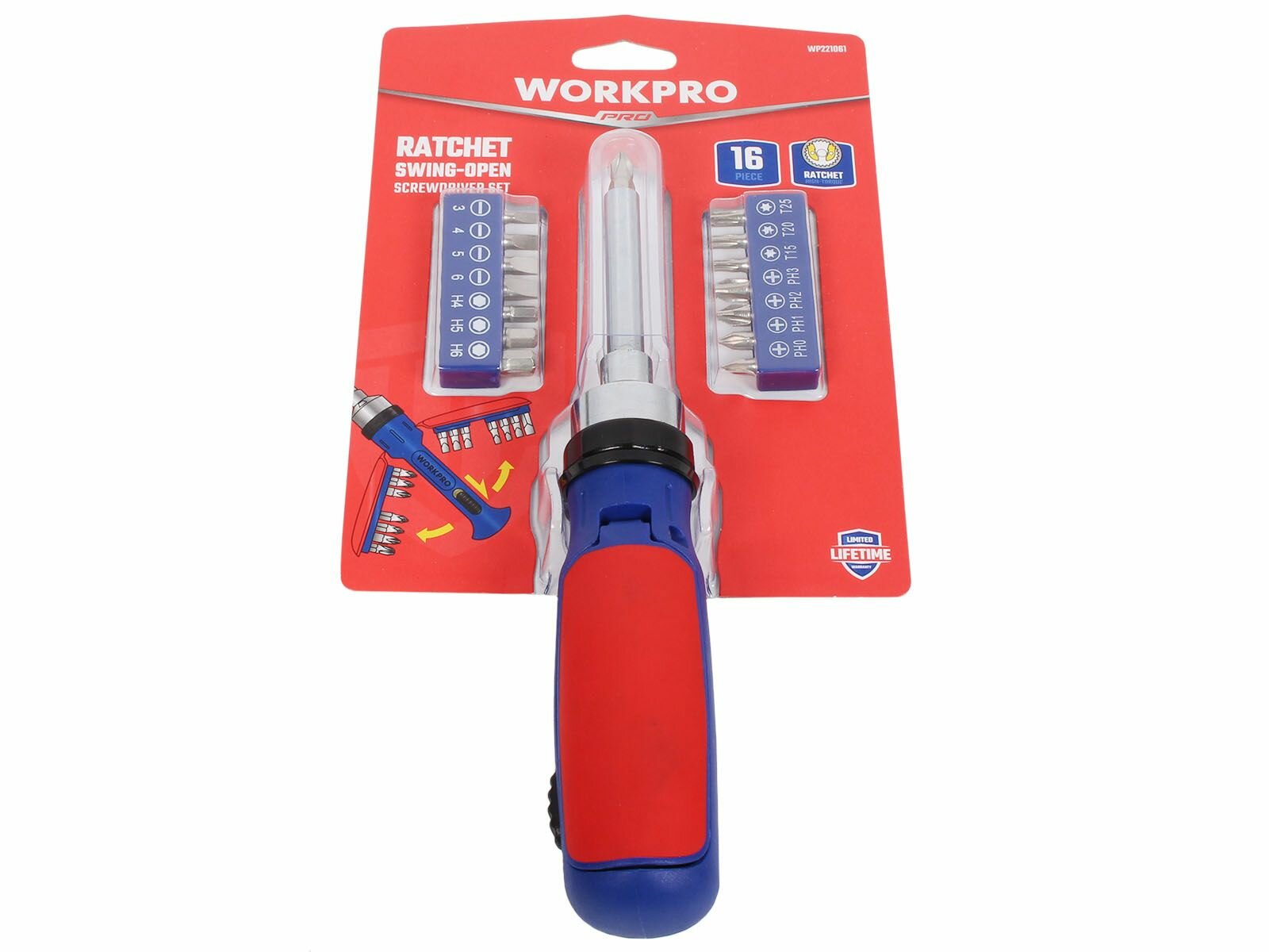 Отвертка реверсивная с трещеткой 15-in-1 WORKPRO (16 предметов)