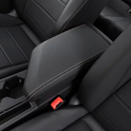 Чехол для центральной консоли Volkswagen Jetta 2019-2021, черная кожа с серой строчкой, без логотипа