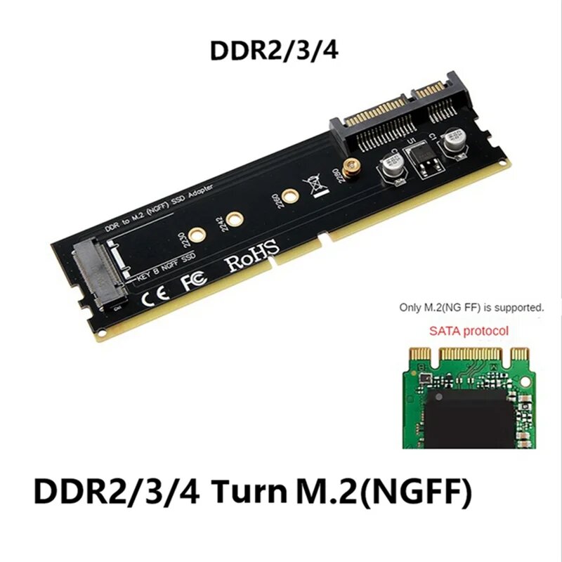 T10C! DDR3 DDR4 DDR2 к M2 SSD-адаптер M.2 NGFF B Key Riser Card Черная печатная плата SATA 15Pin Power + SATA 7-контактный порт передачи данных