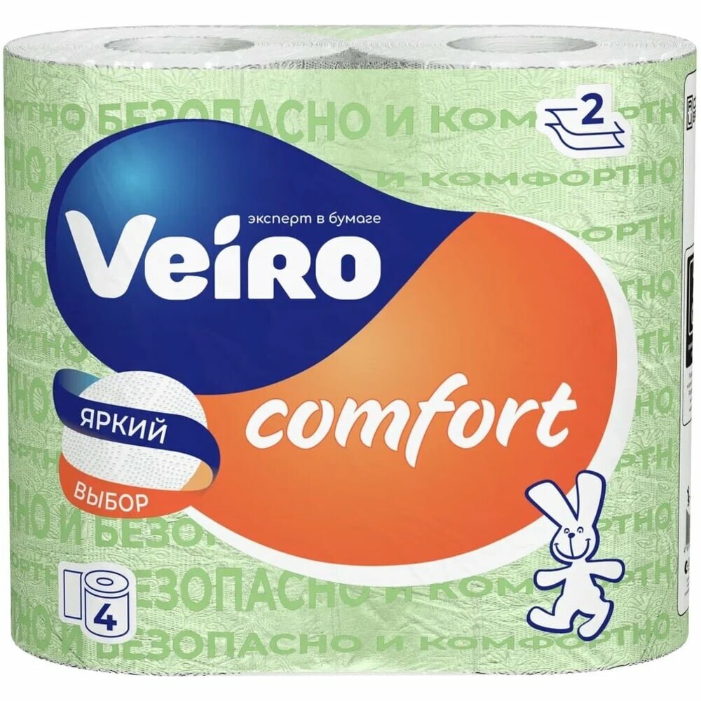 Туалетная бумага VEIRO Comfort 2-х слойная оранжевая, 4 шт 43653 5С24 Comfort