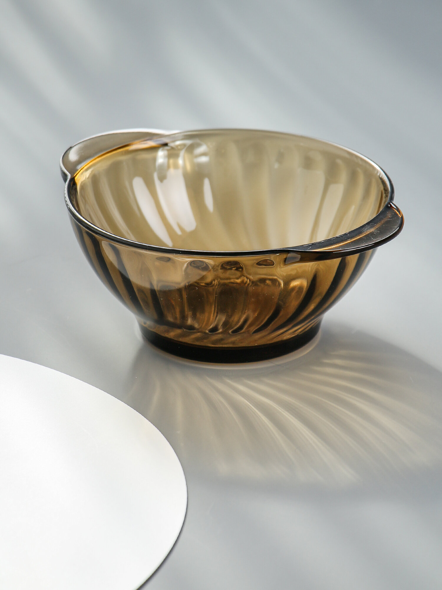 Бульонница стекло, 510 мл, с ручкой, с ушками, дымчатый, рифленная, Elica, 62046-03