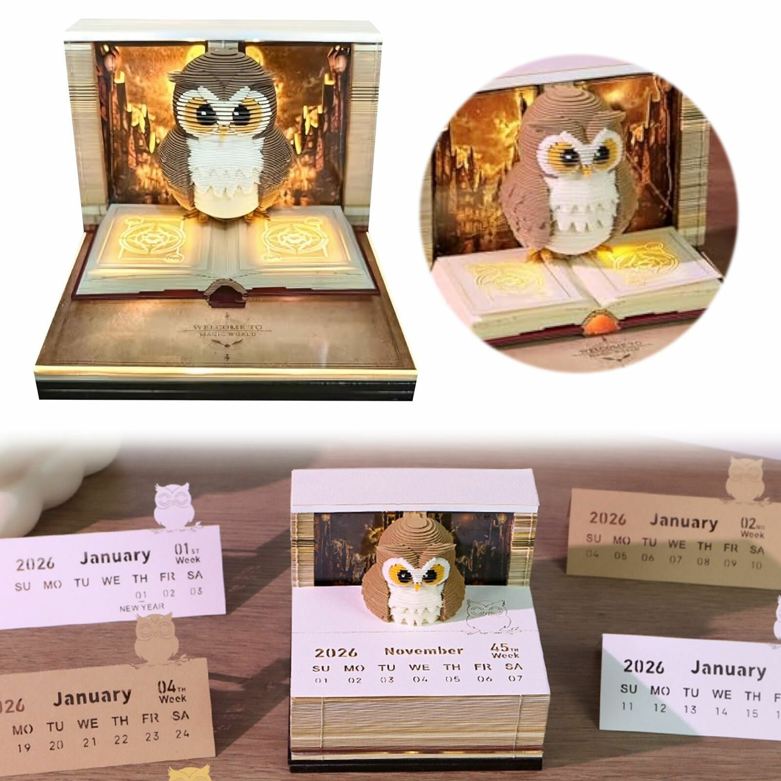 Бумажный 3D календарь 2026 с фигуркой совы